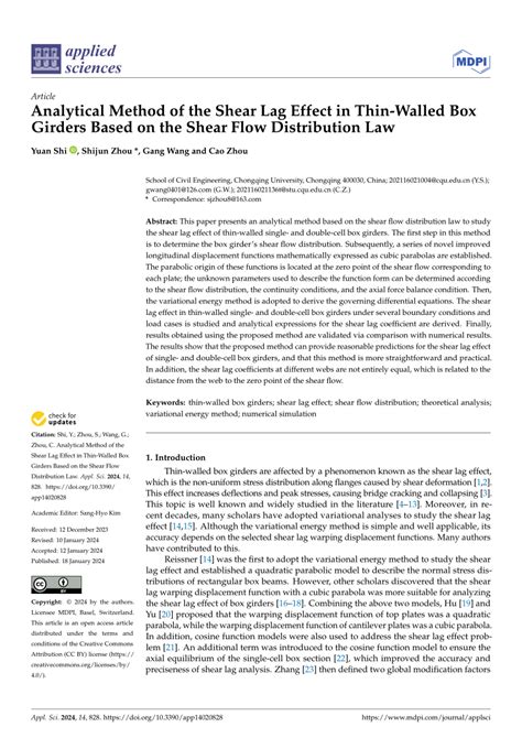 Pdf Analytical Method Of The Shear Lag Effect In Thin Walled Box