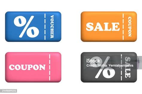 다양한 쿠폰 3d 바우처 선물 또는 프로모션 세트 벡터 일러스트 레이 션 3차원 형태에 대한 스톡 벡터 아트 및 기타 이미지 3차원 형태 동의 세일 Istock