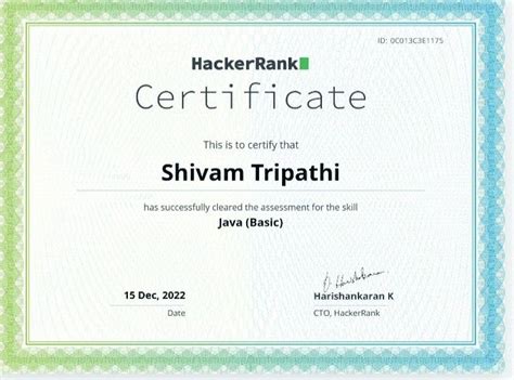 Shivam Tripathi On Linkedin New Skill Added As Introduction To Java From Hackerrank Thank You