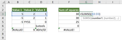 Excel Sumsq Function