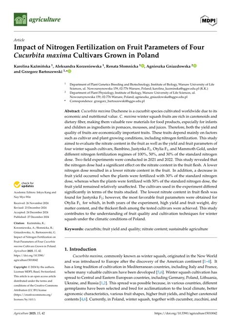 Pdf Impact Of Nitrogen Fertilization On Fruit Parameters Of Four Cucurbita Maxima Cultivars