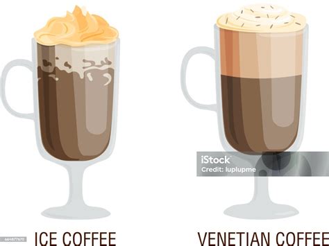 거품 음료 및 조식 아침 기호 맛 있는 향기로운 유리 구색 벡터 일러스트 커피잔 종류의 서로 다른 투명 컵 세트 갈색에 대한 스톡 벡터 아트 및 기타 이미지 Istock