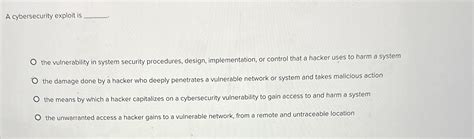 solved a cybersecurity exploit isthe vulnerability in system