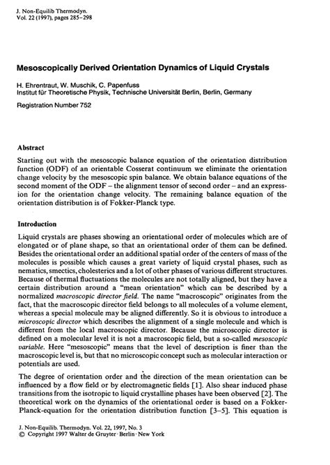 Pdf Alignment Tensor Dynamics Induced By The Mesoscopic Balance Of The Orientation