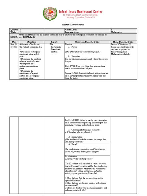 week 2 grade 8 2nd quarter pdf cartesian coordinate system