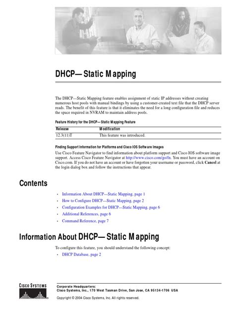 Feature History For The Dhcp Static Mapping Feature Release