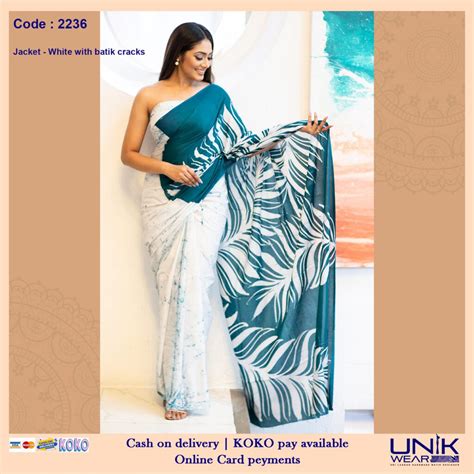 White And Green Sri Lankan Handmade Cotton Batik Saree 2236 Unikwearlk