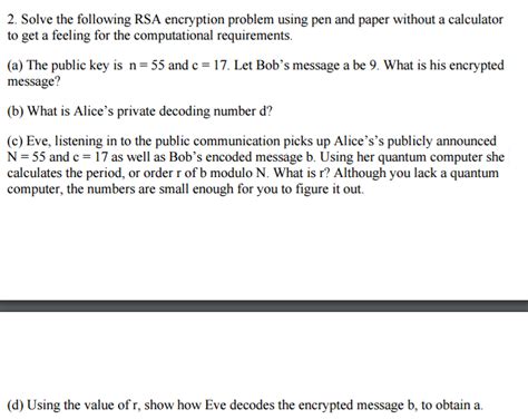 Solved Solve The Following Rsa Encryption Problem Using Pen
