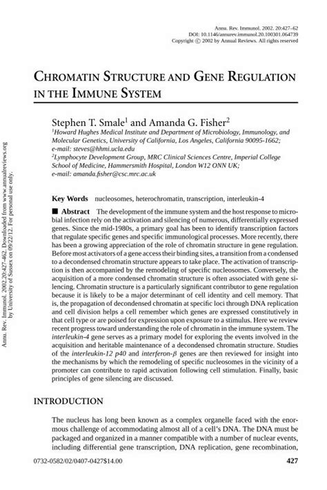 Pdf Chromatin Structure And Gene Regulation In The Immune System Dokumen Tips