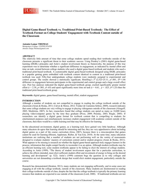 Pdf Digital Game Based Textbook Vs Traditional Print Based Textbook The Effect Of Textbook