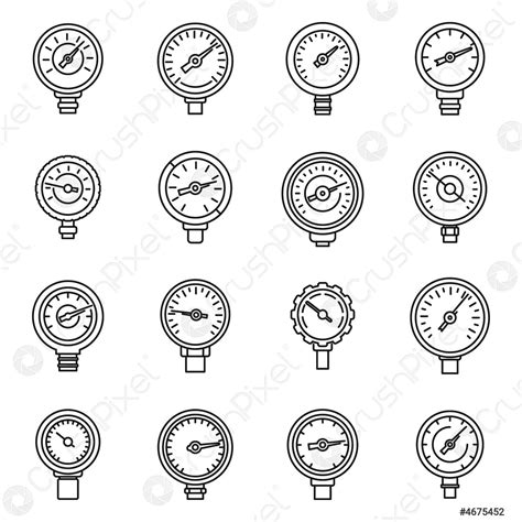 Gauge Manometer Icons Set Outline Vector Pressure Meter Stock Vector 4675452 Crushpixel