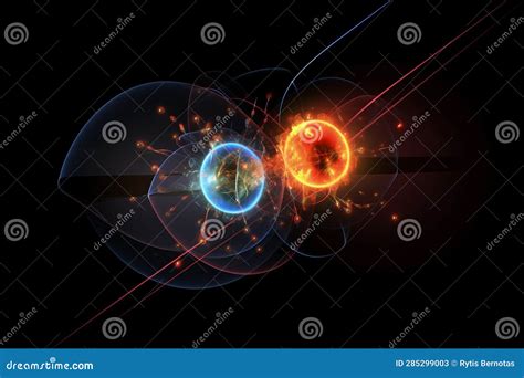 Collision Of Two Atoms Illustration Generative Ai Stock Illustration