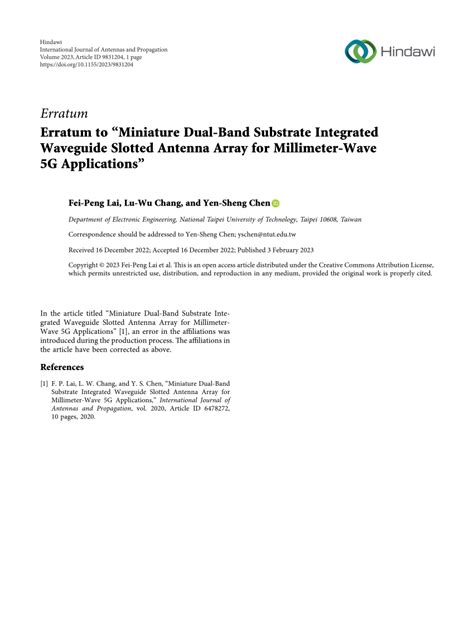 Pdf Erratum To Miniature Dual Band Substrate Integrated Waveguide Slotted Antenna Array For
