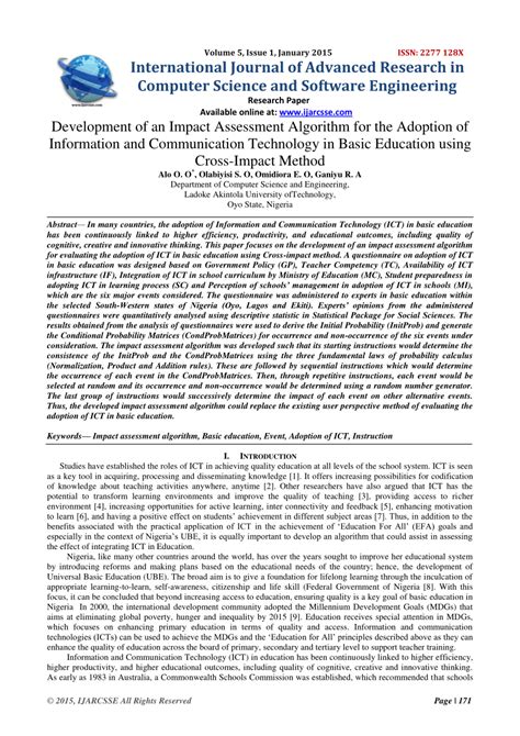 Pdf Development Of An Impact Assessment Algorithm For The Adoption Of