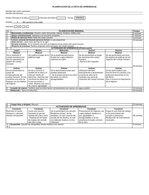 Planificacion De La Ruta De Aprendizaje 8 De Abril Pdf