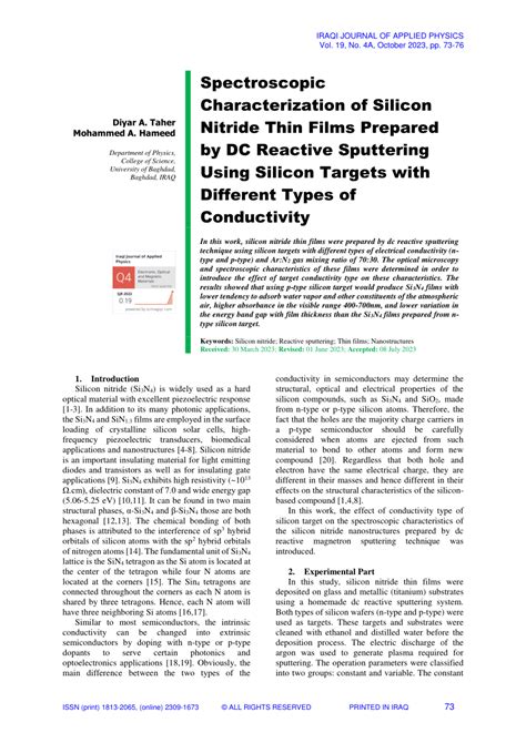 Pdf Spectroscopic Characterization Of Silicon Nitride Thin Films