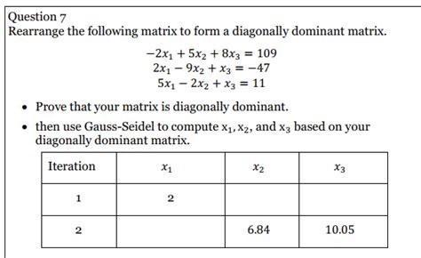 Solved Question 7 Rearrange The Following Matrix To Form A
