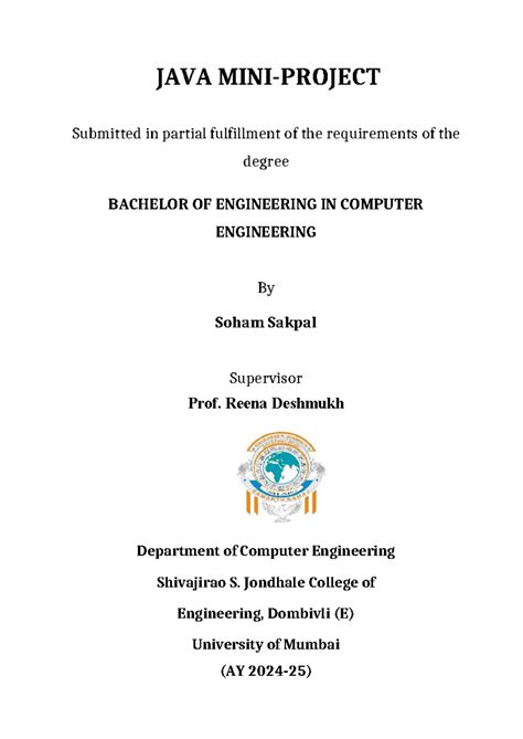 Java Mini Project JAVA MINI PROJECT Submitted In Partial Fulfillment Of The Requirements Of