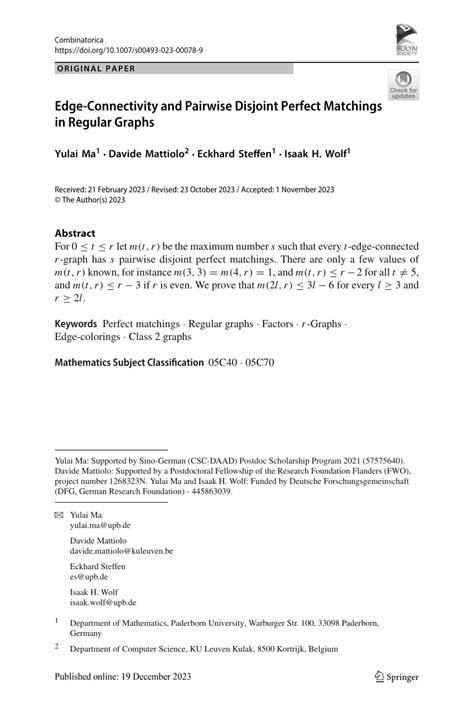 Pdf Edge Connectivity And Pairwise Disjoint Perfect Matchings In