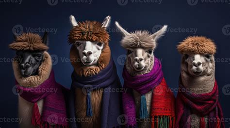 Group Of Positive Different Colors Of Alpacas Or Lamas Funny Animals