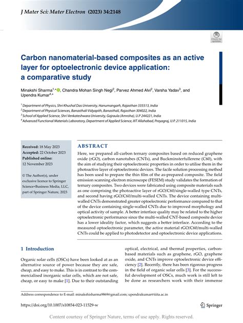Carbon Nanomaterial Based Composites As An Active Layer For Optoelectronic Device Application A