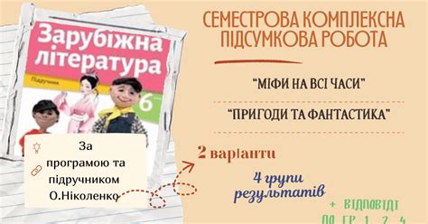 СЕМЕСТРОВА КОМПЛЕКСНА ПІДСУМКОВА КОНТРОЛЬНА РОБОТА за 4 групами результатів із зарубіжної
