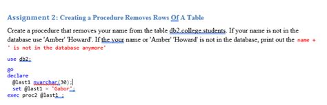 solved assignment 2 creating a procedure removes rows of