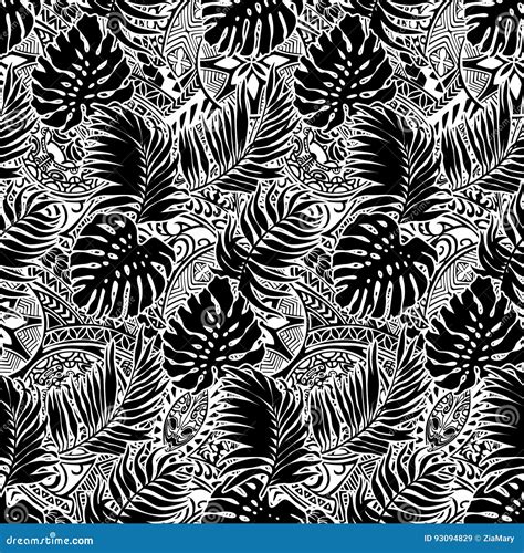 Polynesian Style With Leaves And Tribal Background Cartoon Vector 93094829