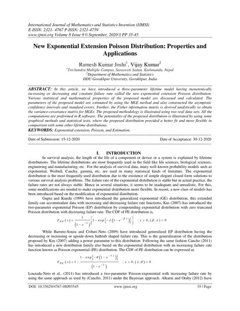 Pdf New Exponential Extension Poisson Distribution Properties And
