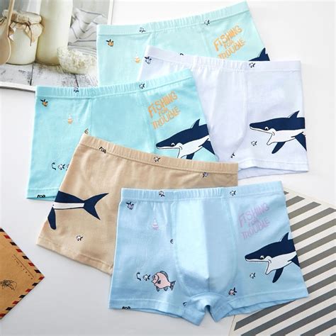 กางเกงบ็อกเซอร์เด็กกางเกงในสำหรับเด็กเด็กอายุ 1 12 ปีชั้นในกางเกงบ็อกเซอร์ผ้าฝ้ายนักเรียน 5 คน 6