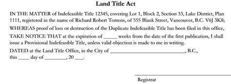 193 Lost Indefeasible Certificate Of Title Land Title Practice Manual