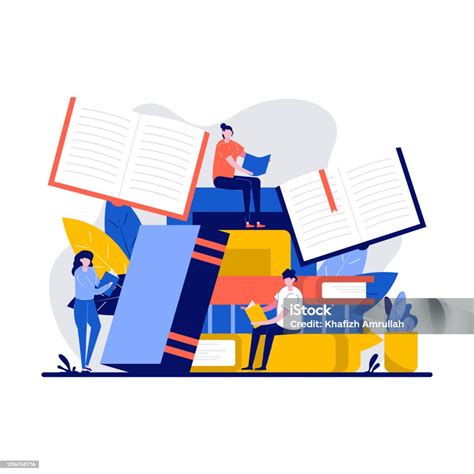 작은 캐릭터와 책 교육 개념을 읽어보십시오 평평한 벡터 일러스트레이션을 공부하기 위한 열린 교과서를 읽는 학생 학교 대학 또는