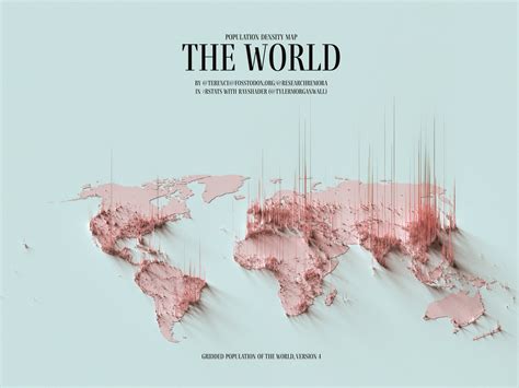 a 3d map of the population density of the world r mapporn