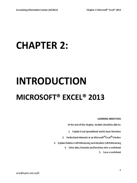 Chapter 2 Excel Introduction Pdf Spreadsheet Worksheet