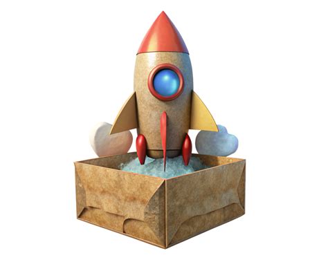 Playful Rocket Taking Off From Cardboard Box With Smoke 55395618 Png