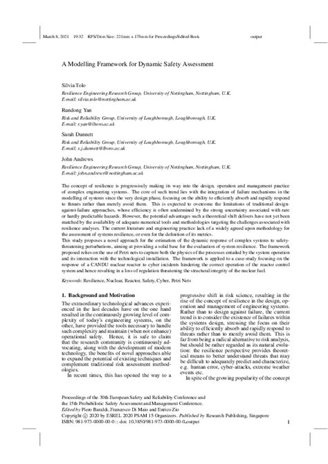 Pdf A Modelling Framework For Dynamic Safety Assessment