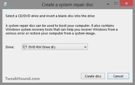 Create Windows 8 Recovery Media TweakHound