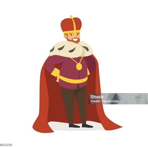 빨간색 져 맨 틀 동화 또는 유럽 중세 문자 다채로운 벡터 일러스트 레이 션에 장엄한 황제 고전 양식에 대한 스톡 벡터 아트 및