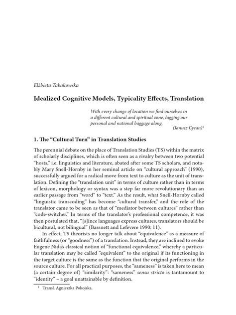 7 Tabakowska 2012 Idealized Cognitive Models Typicality Effects Translation Pdf