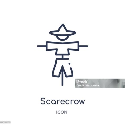 농업 농업 및 원 예 개요 컬렉션에서 선형 허수 아비 아이콘입니다 얇은 라인 허수 아비 벡터 흰색 배경에 고립입니다 허수 아비 유행 삽화 가을에 대한 스톡 벡터 아트 및