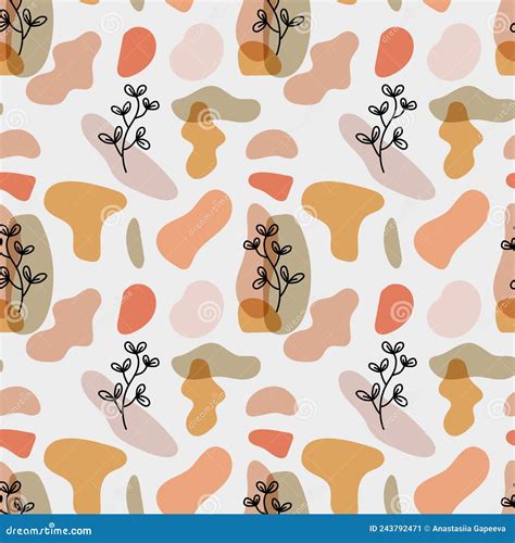 Abstract Pastel Shapes Seamless Pattern Minimal Plant Boho Blobs Bohemian Style For Clothing