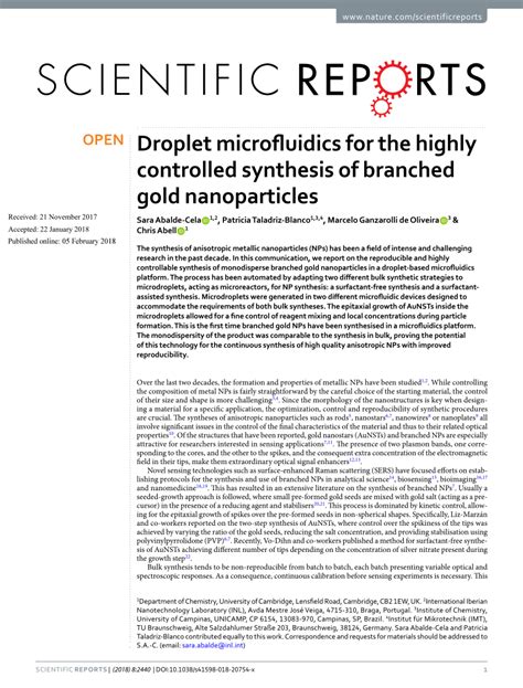 Pdf Droplet Microfluidics For The Highly Controlled Synthesis Of Branched Gold Nanoparticles