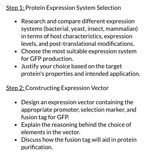 Solved Step 1 Protein Expression System Selection