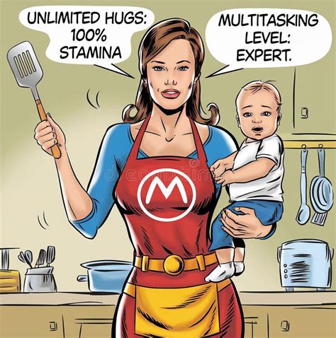 Super Mom A Hero In The Kitchen With An Apron Cape And A Spatula Of