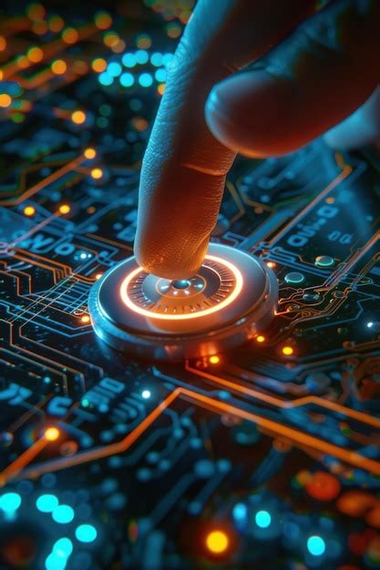 Premium Photo Finger Touching Button On Circuit Board