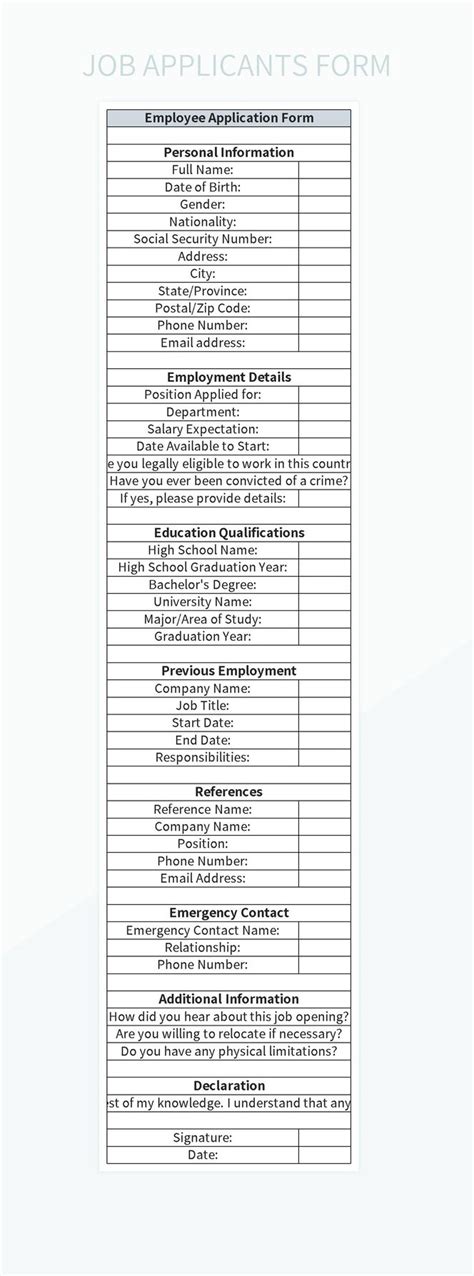 Free Job Application Form Templates For Google Sheets And Microsoft Excel Slidesdocs