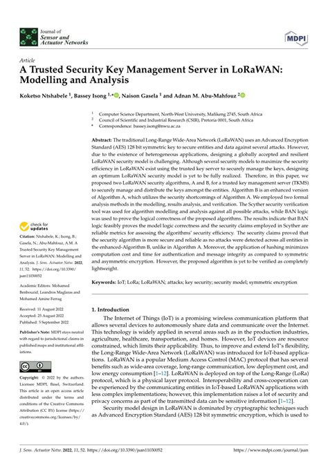 Pdf A Trusted Security Key Management Server In Lorawan Modelling And Analysis
