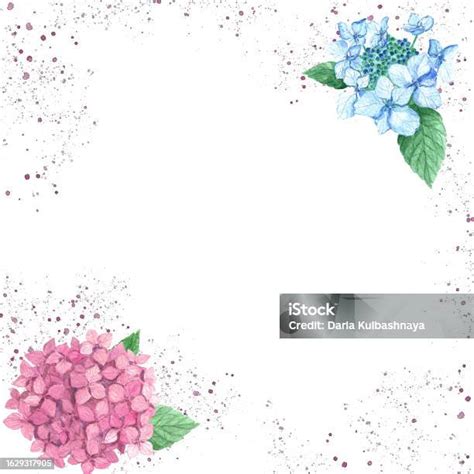 수국 파란색과 분홍색 꽃이 있는 아름다운 수채화 카드 웨딩 카드 웨딩 녹지 날짜 저장 엽서 초대장 프레임 디자인 Rsvp에 대한 스톡 벡터 아트 및 기타 이미지 Istock