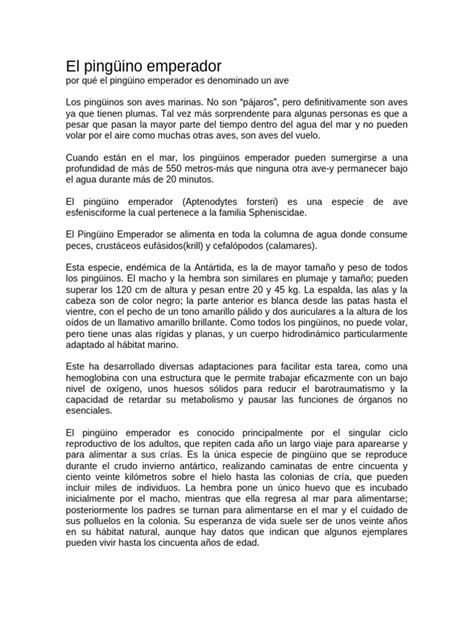 El Pingüino Emperador Conversatorio Pdf Pingüino Aves