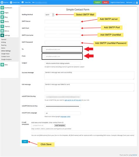 How To Configure Contact Form With Smtp Mail In Website Builder Knowledgebase Gen X Web Hosting